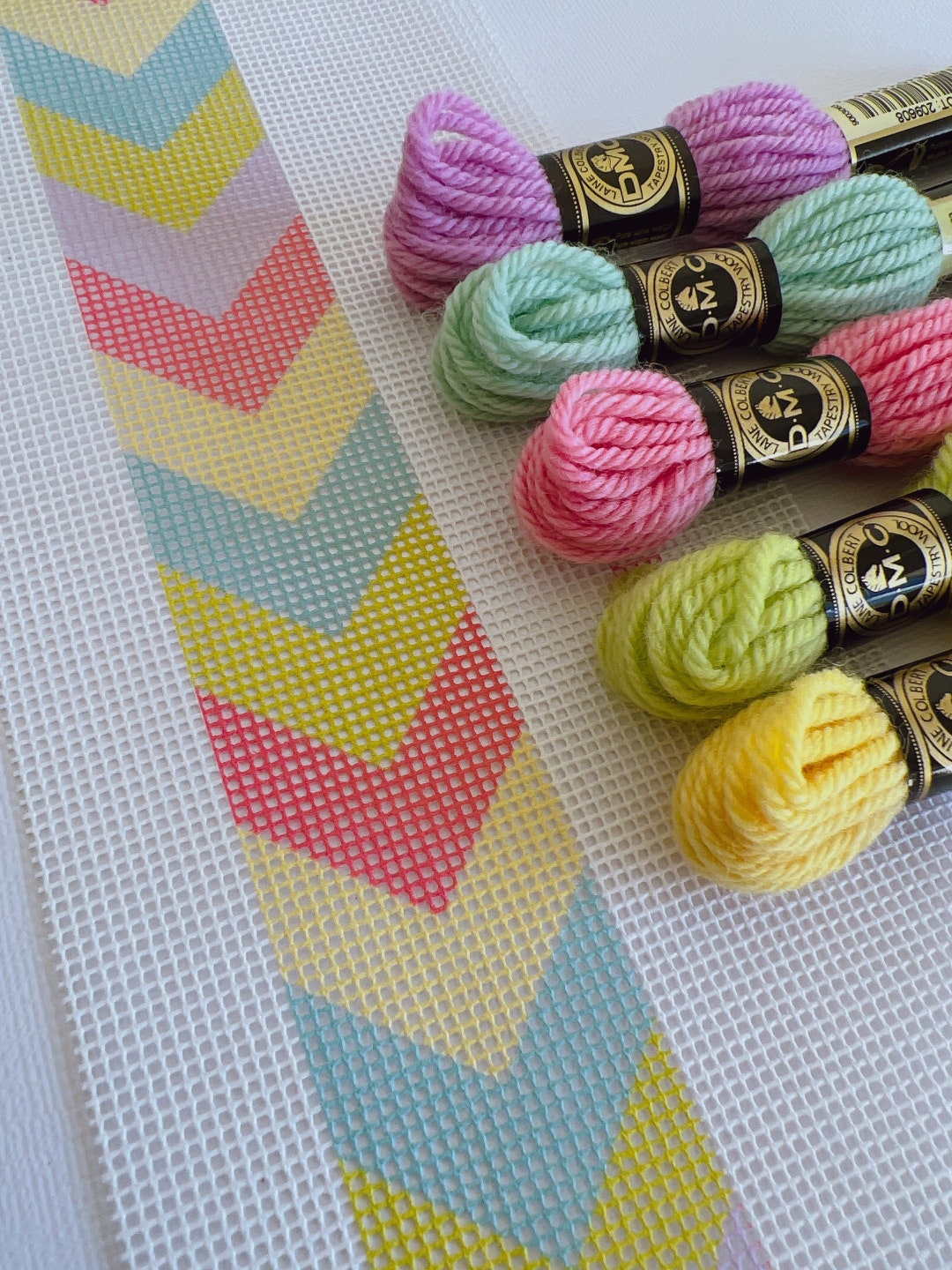 Modern Needlepoint/tapestry Kit - Key Fob | Pastel Chevron Design ...