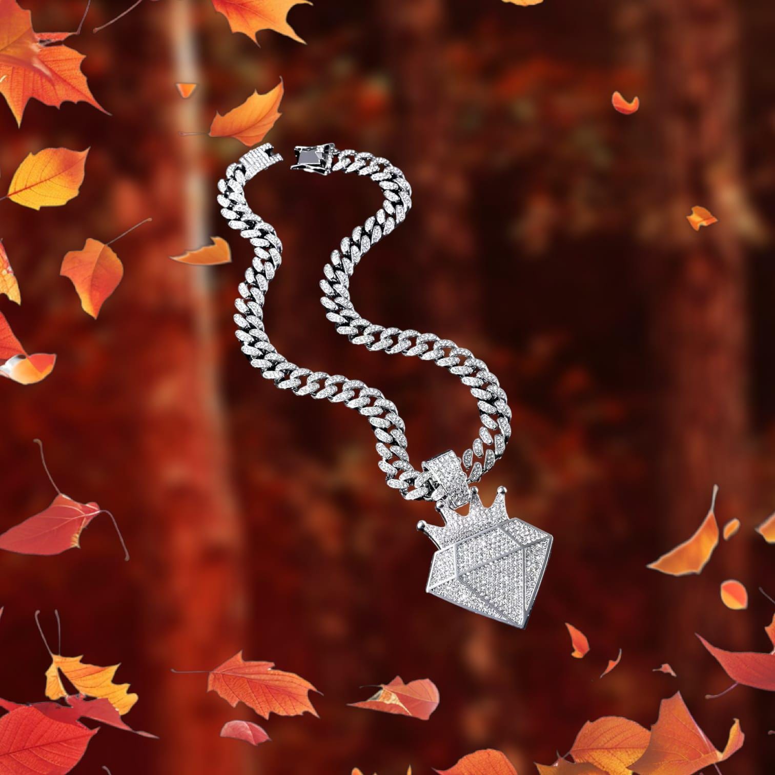 Hip Hop Iced Out Crown Pendant Necklace With 13mm Rhinestone Cuban ...