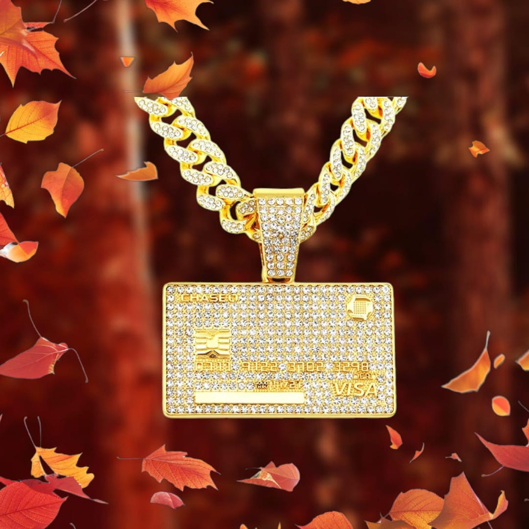 Full Iced Out Credit Card Pendant With 13mm Width Cuban Chain Gold ...