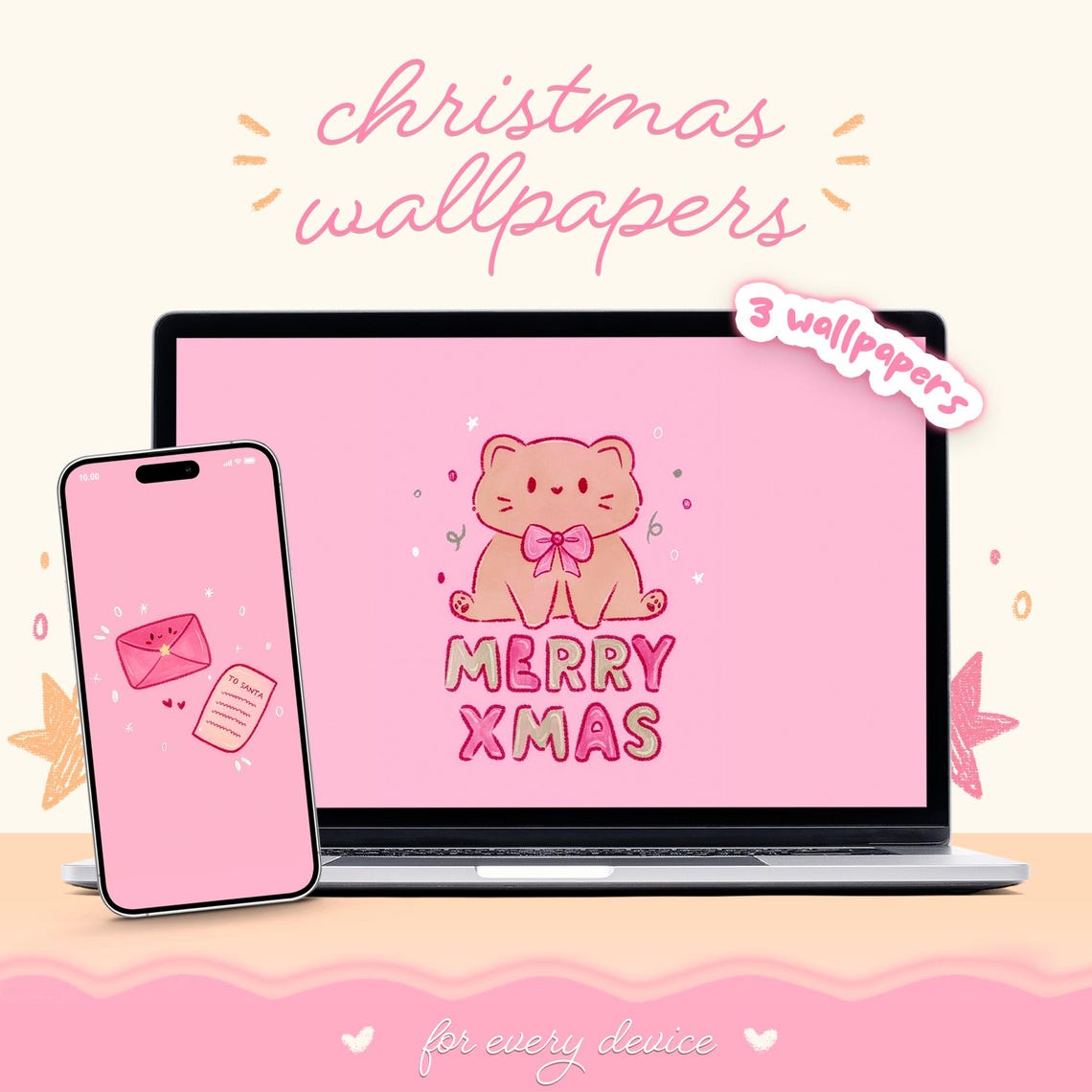 Pink Christmas Wallpaper Pack – 3 Digital Backgrounds | Phone & Desktop ...