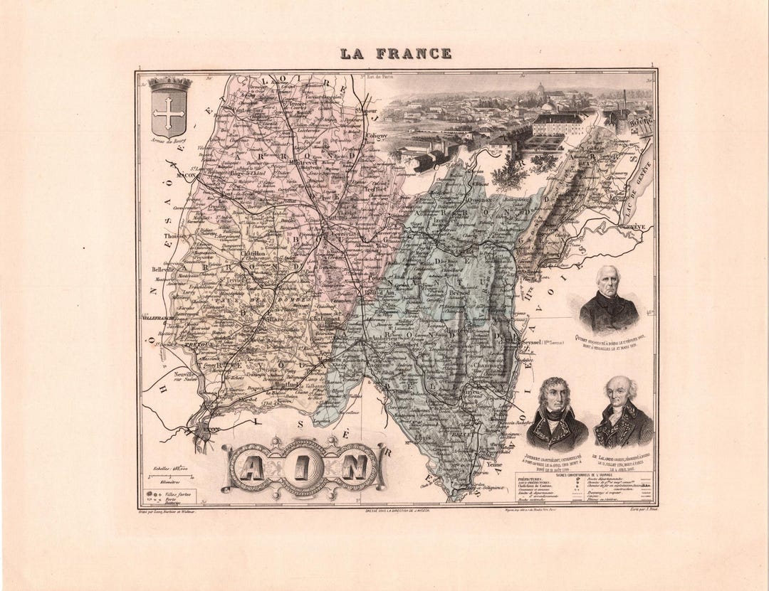 Old Map of Ain (1897) – Atlas Migeon – Original 19th Century Engraving ...