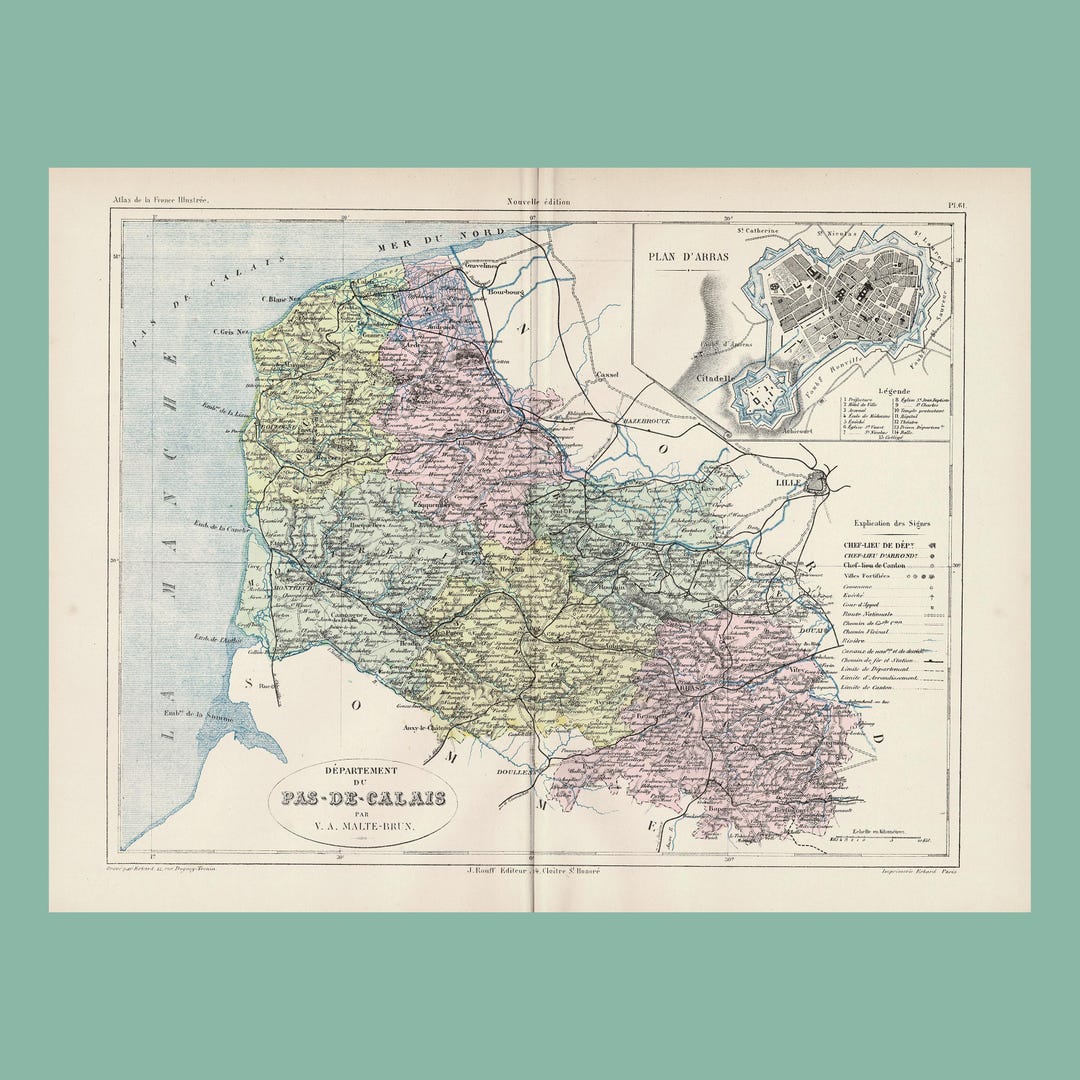 Old Map of Pas-de-calais – V.A. Malte-brun 1882 – 19th-century ...