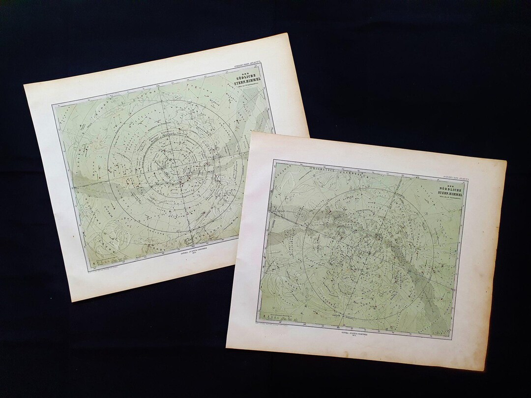 Antique Constellation Maps (1874) – Set of 2 Rare Celestial Engravings ...