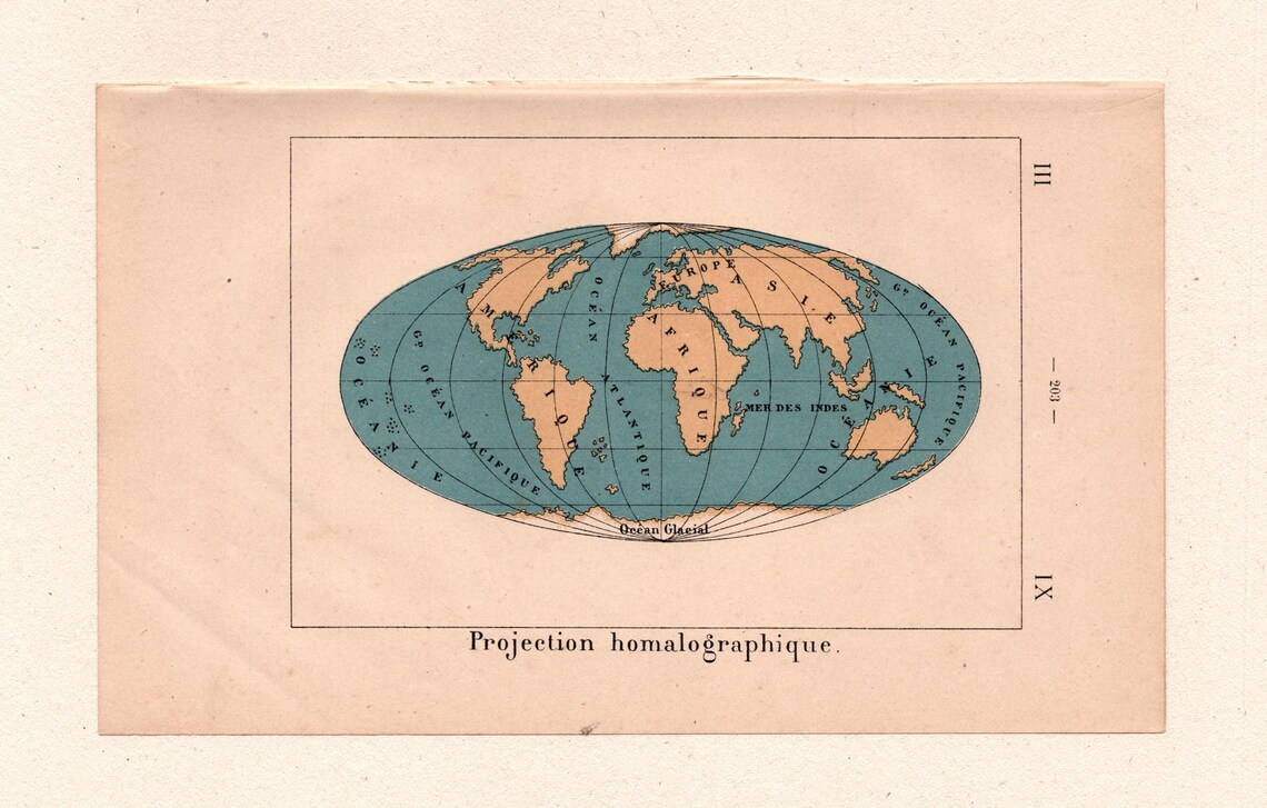 19th Century Scientific Engraving – “homalographic Projection ...