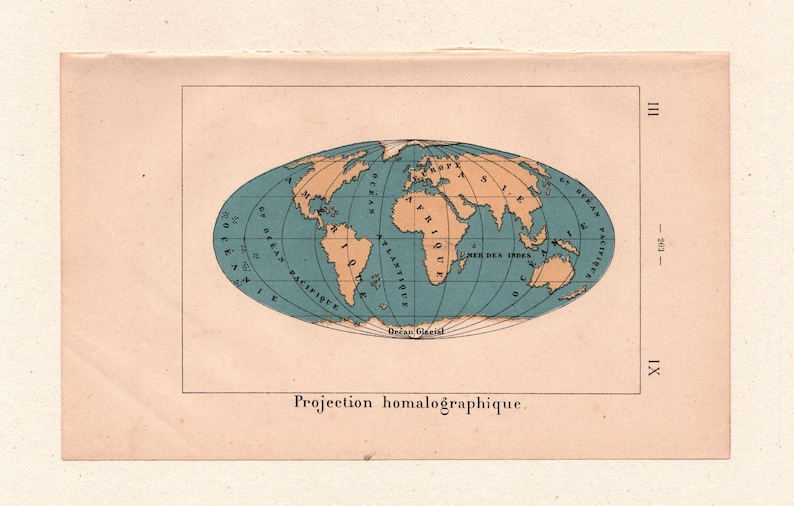 19th Century Scientific Engraving – “homalographic Projection ...