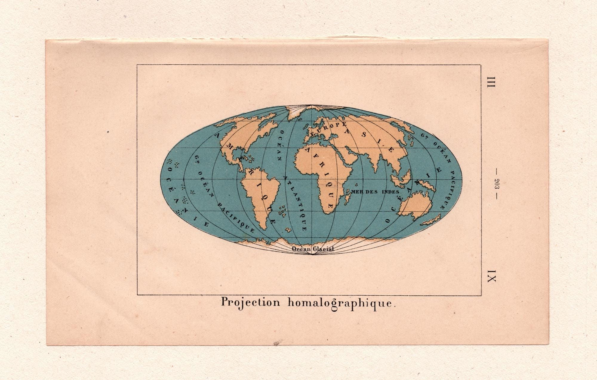 19th Century Scientific Engraving – “homalographic Projection ...