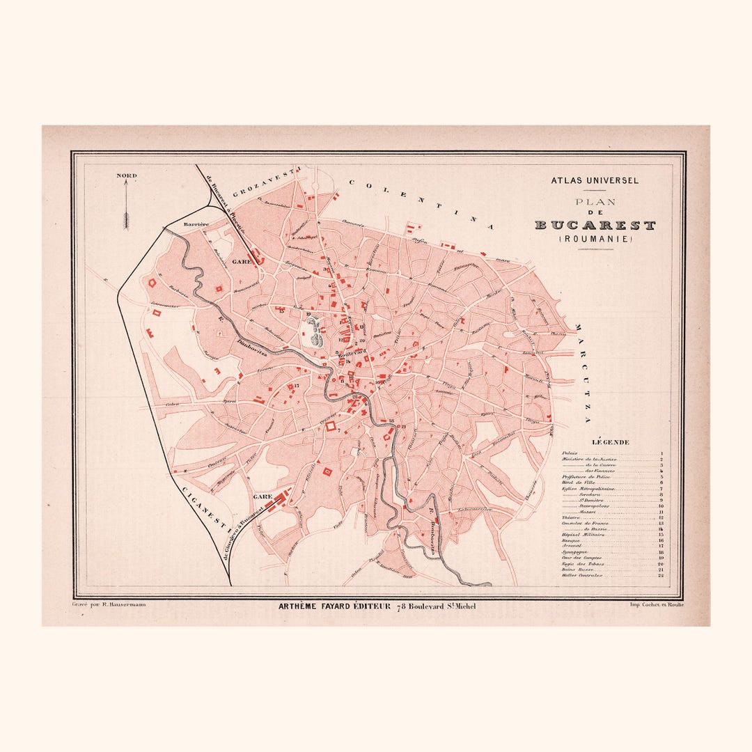 Old Map of Bucharest (1877) / Authentic Piece / 31 Cm X 23.2 Cm - Etsy