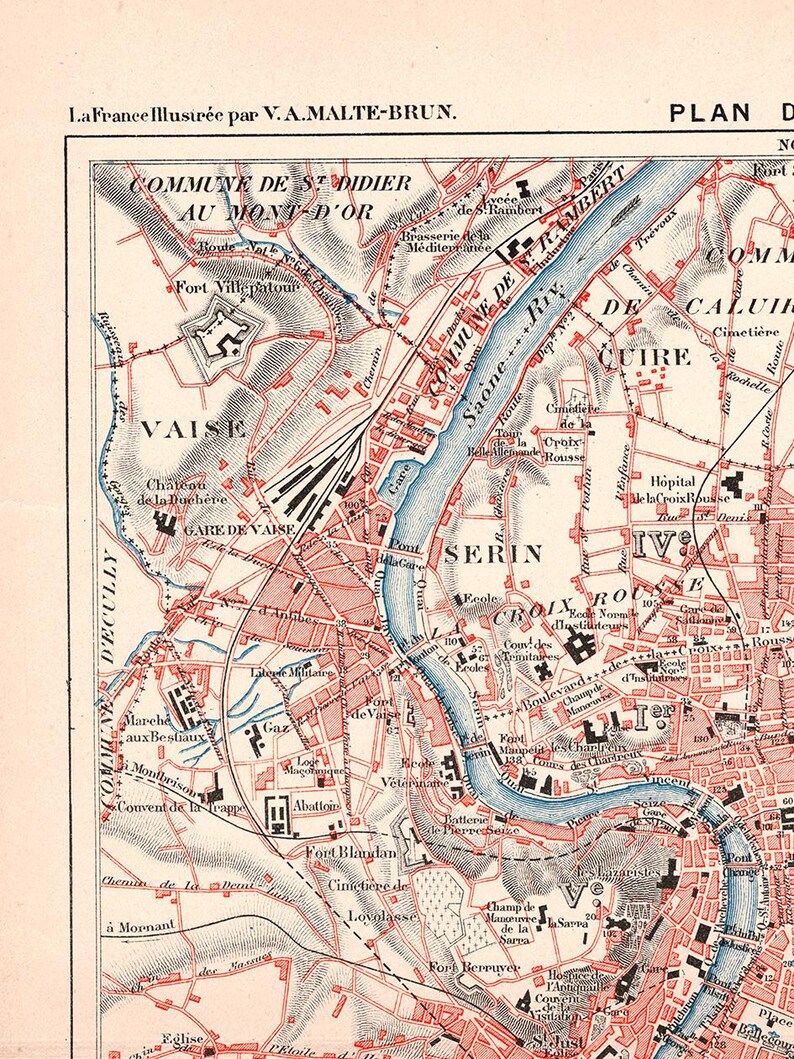 Antique City Plan of Lyon – Steel Engraving – 1897 – Malte Brun - Etsy