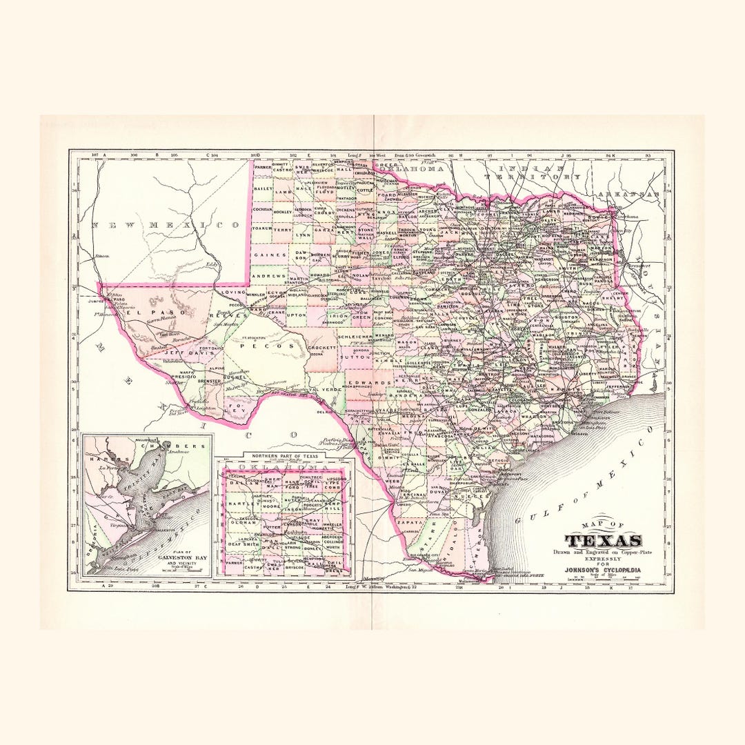 Antique Map of Texas 1896 / Original Engraving / 12.5 In. X 10 In. - Etsy