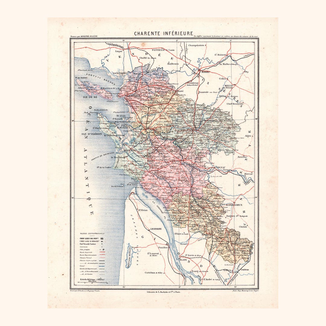 Old Map of Charente-maritime / Original Engraving (1870) / 39 Cm X 31 ...
