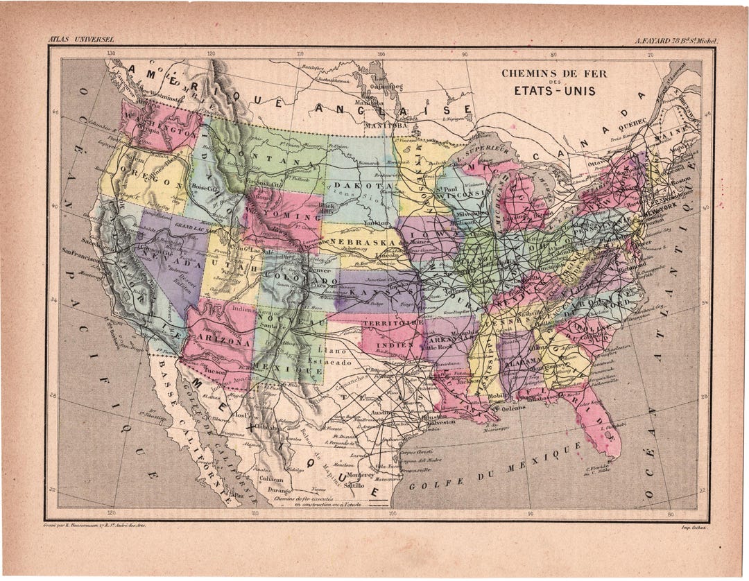 Old Map of the United States (1877) / Authentic Piece / 31 Cm X 23.2 Cm ...