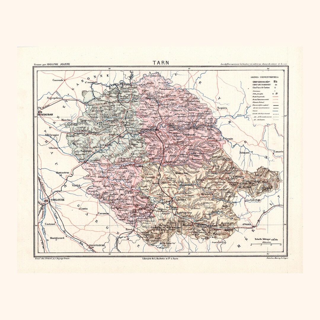 Old Map of the Tarn – Joanne 1870 – Original 19th-century Engraving ...