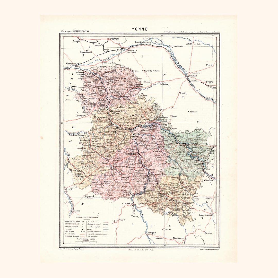 Old Map of the Yonne – Joanne (1870) – Original 19th-century Engraving ...