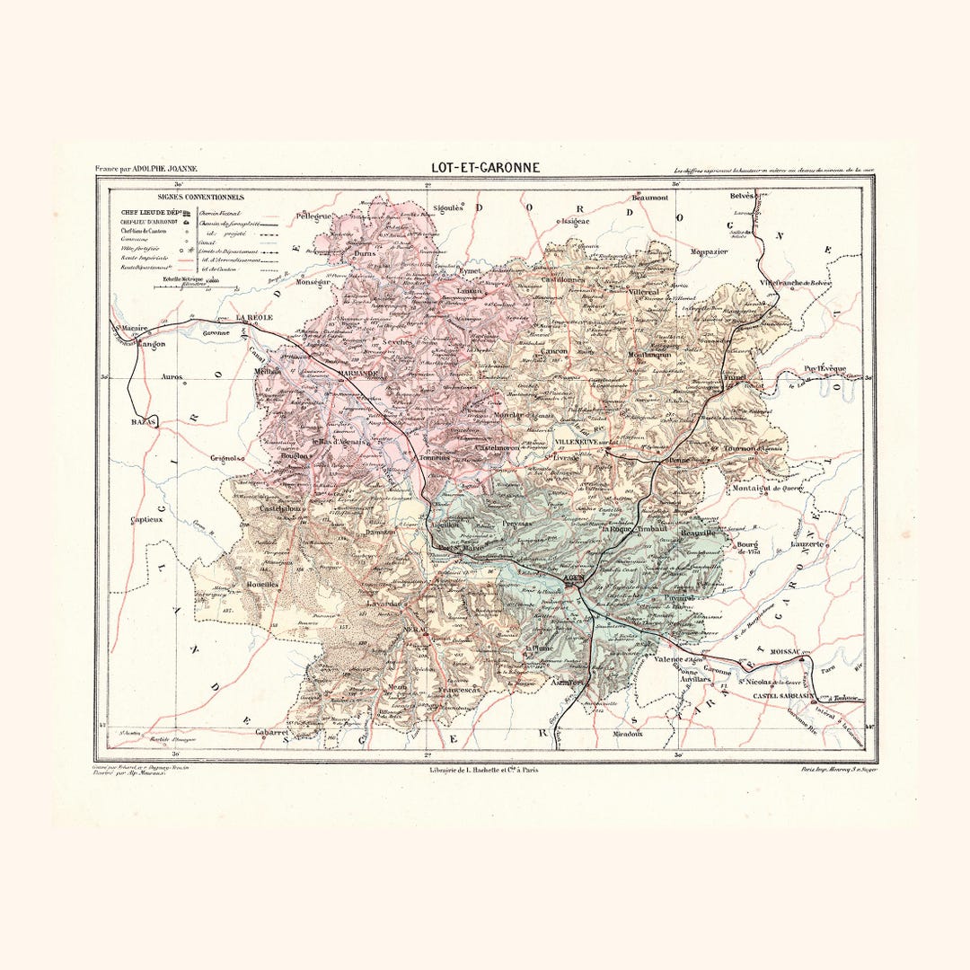 Old Map of Lot-et-garonne – Joanne 1870 – Original 19th Century ...