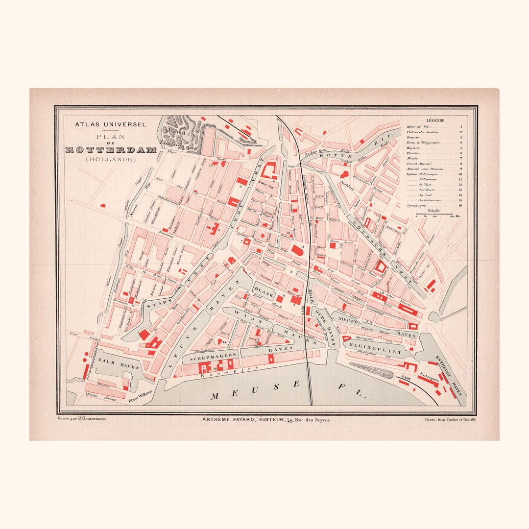 Old City Map of Rotterdam – Steel Engraving – 1877 – La Brugere - Etsy