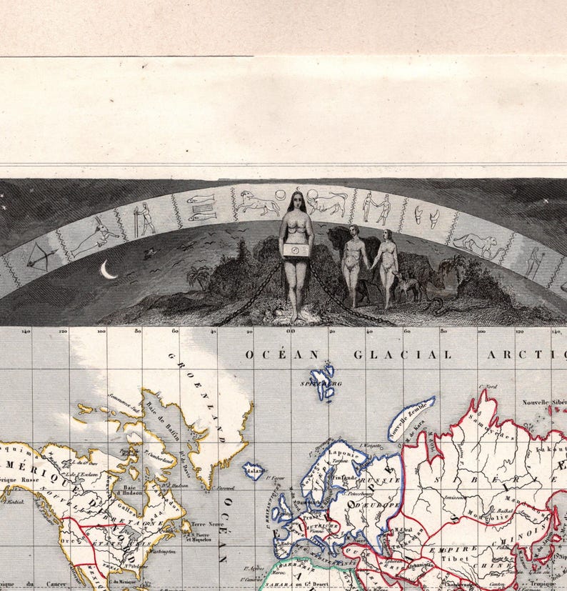 Antique World Map Mercator Projection – Original 19th Century Engraving ...