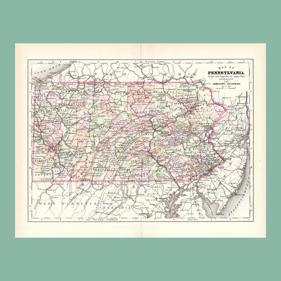 Antique Map Pennsylvania (1896) – Original Johnson 19th Century ...