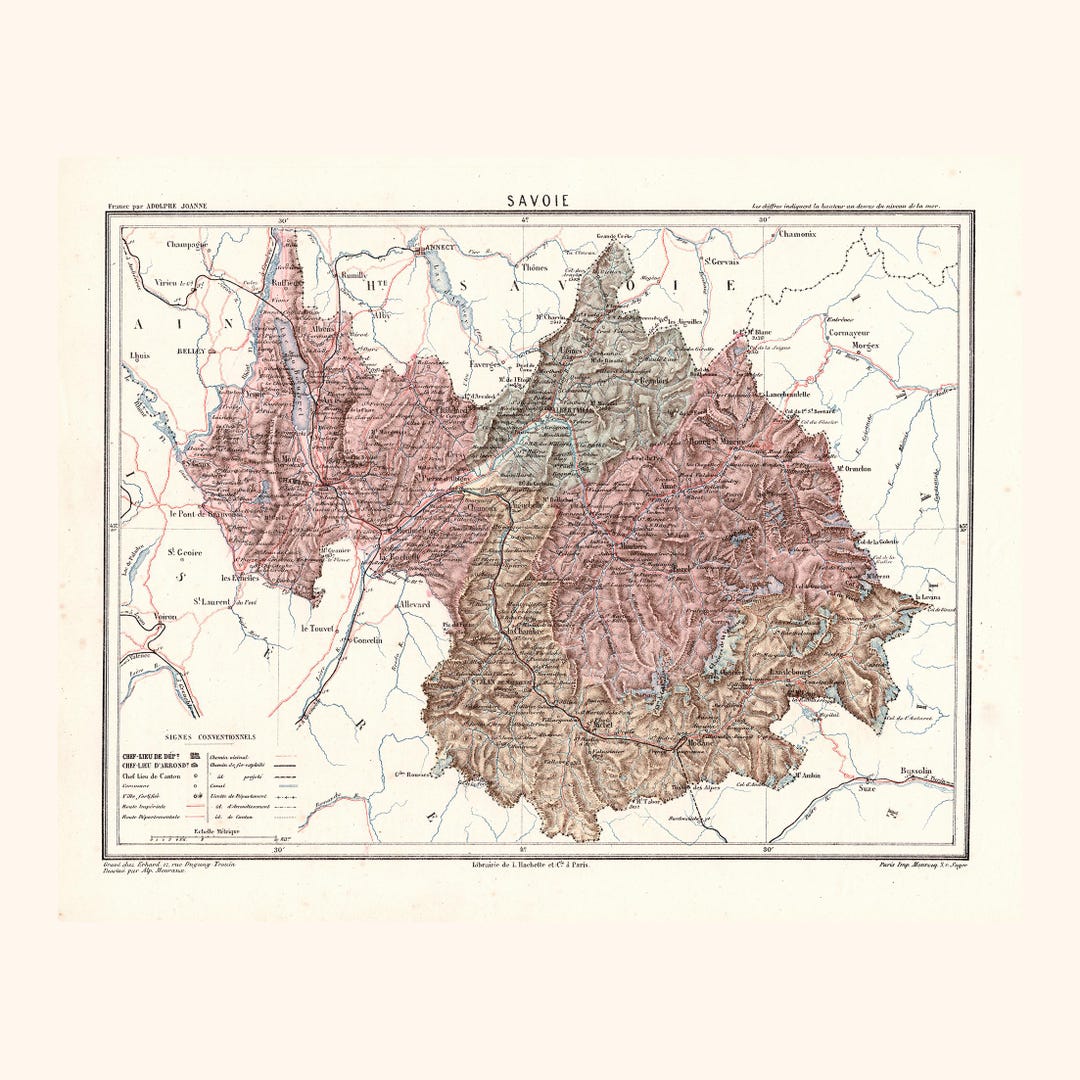 Old Map of Savoy (1870) - A. Joanne - Etsy