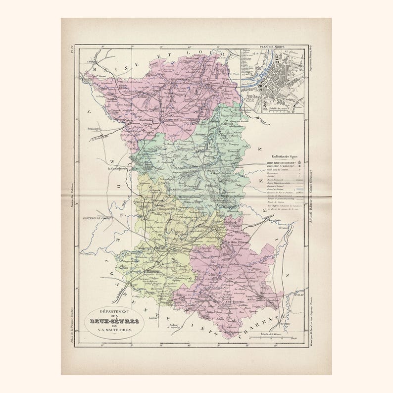 Old Map of Deux-sèvres – V.A. Malte-brun 1882 – 19th Century Decorative ...