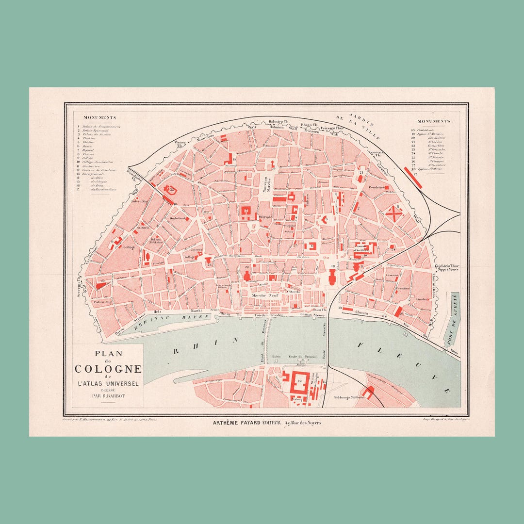 Carte Ancienne De Cologne 1877 Plan Authentique / Rare 1877 Map of ...
