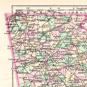 Antique Map of Georgia 1896 Vintage Steel Engraving / Ancienne Carte De ...