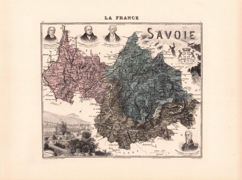 Old Map of Savoy – Migeon Atlas 1897 – 19th-century Decorative ...
