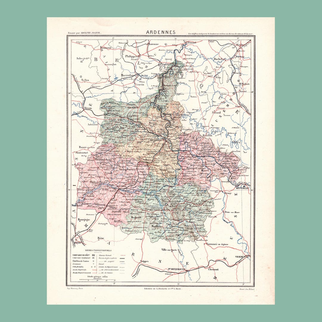 Old Map of the Ardennes (1870) - A. Joanne - Etsy UK
