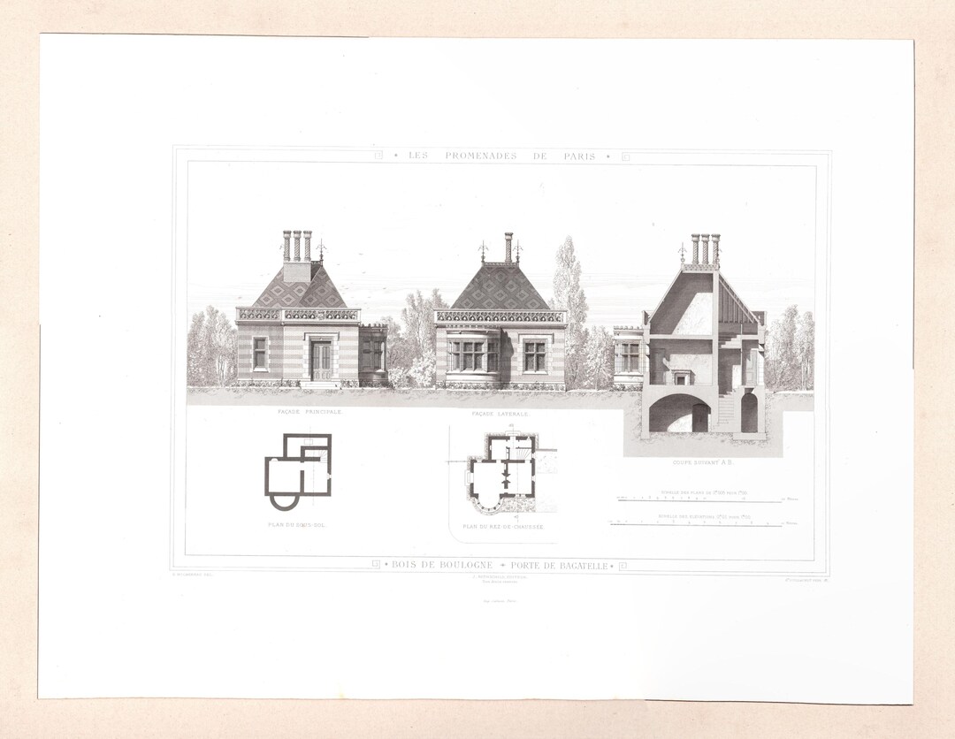 19th Century Architectural Engraving Paris – Bois De Boulogne – Porte ...
