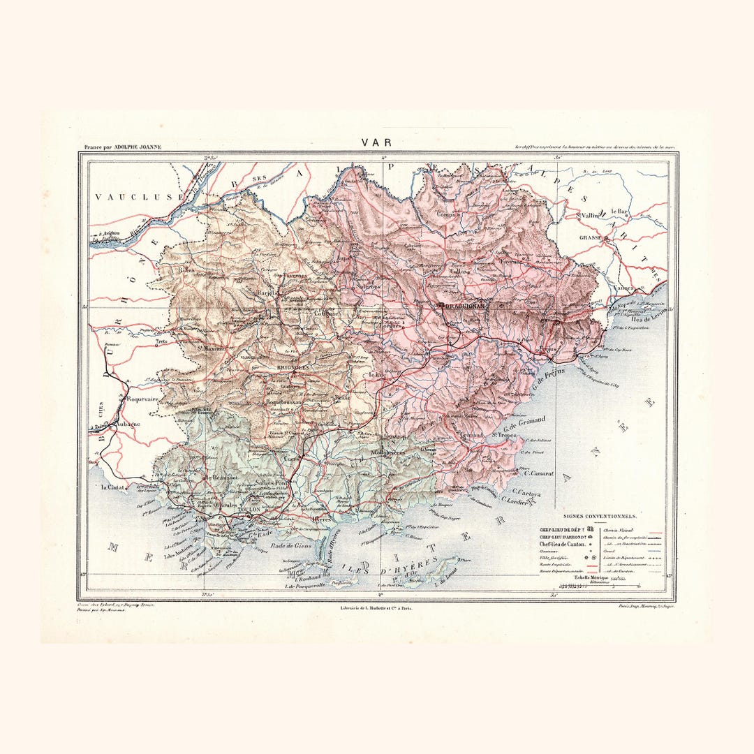 Old Map of Var (1870) - A. Joanne - Etsy