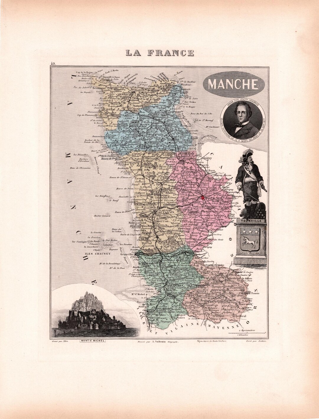 Old Map of the English Channel – Atlas Migeon 1872 – Decorative ...