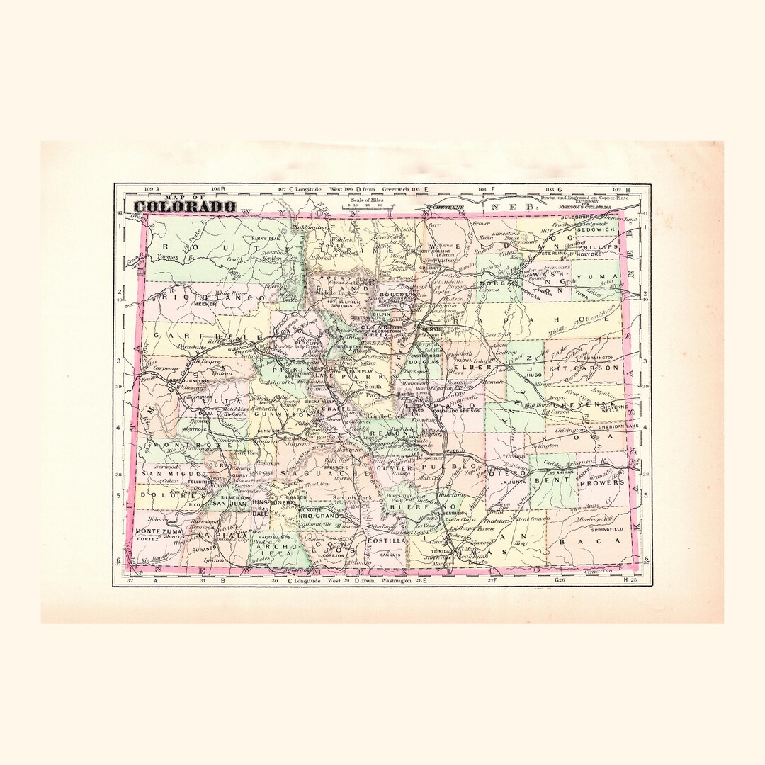 Antique Map of Colorado (1896) / Ancienne Carte Du Colorado (1896) - Etsy