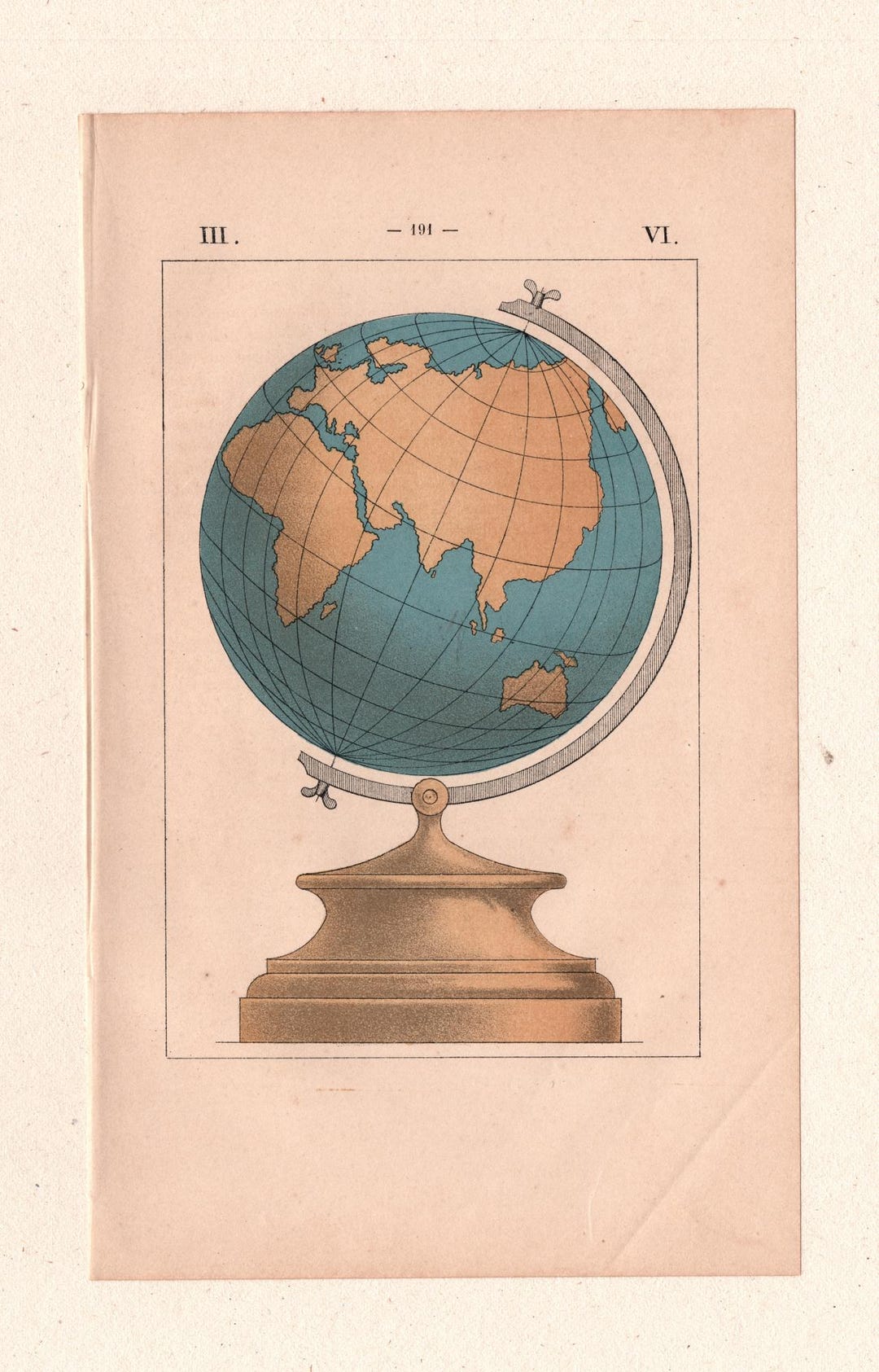19th Century Scientific Engraving – “terrestrial Globe” – Cosmography ...