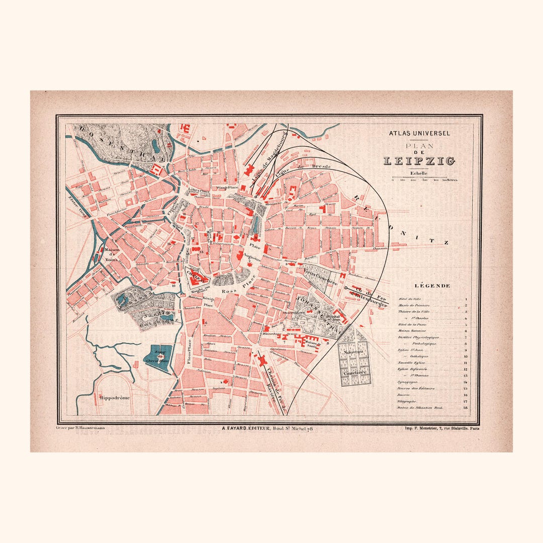 Old Map of Leipzig 1877 Authentic Plan / Rare 1877 Map of Leipzig ...