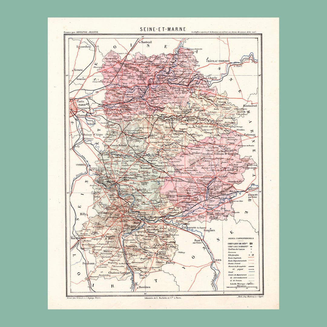 Old Map of Seine-et-marne (1870) - A. Joanne - Etsy