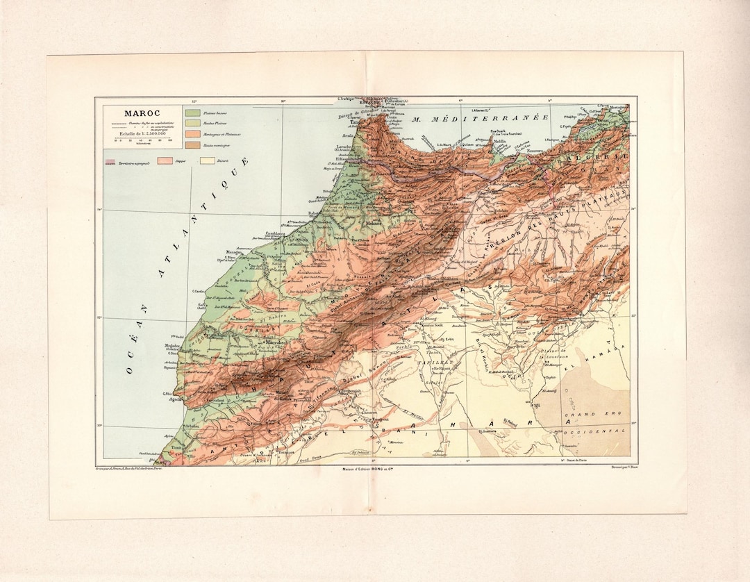Antique Map of Morocco – Bong Geography – Topographic Map of the ...