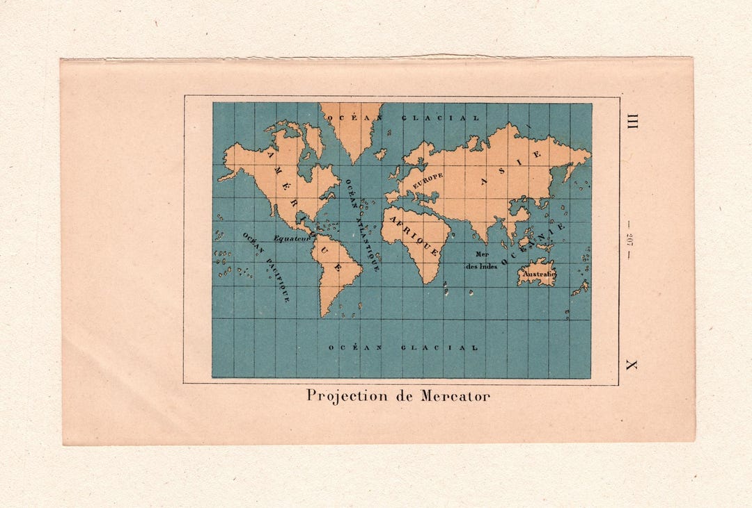 19th Century Scientific Engraving – “mercator Projection” – World Map ...