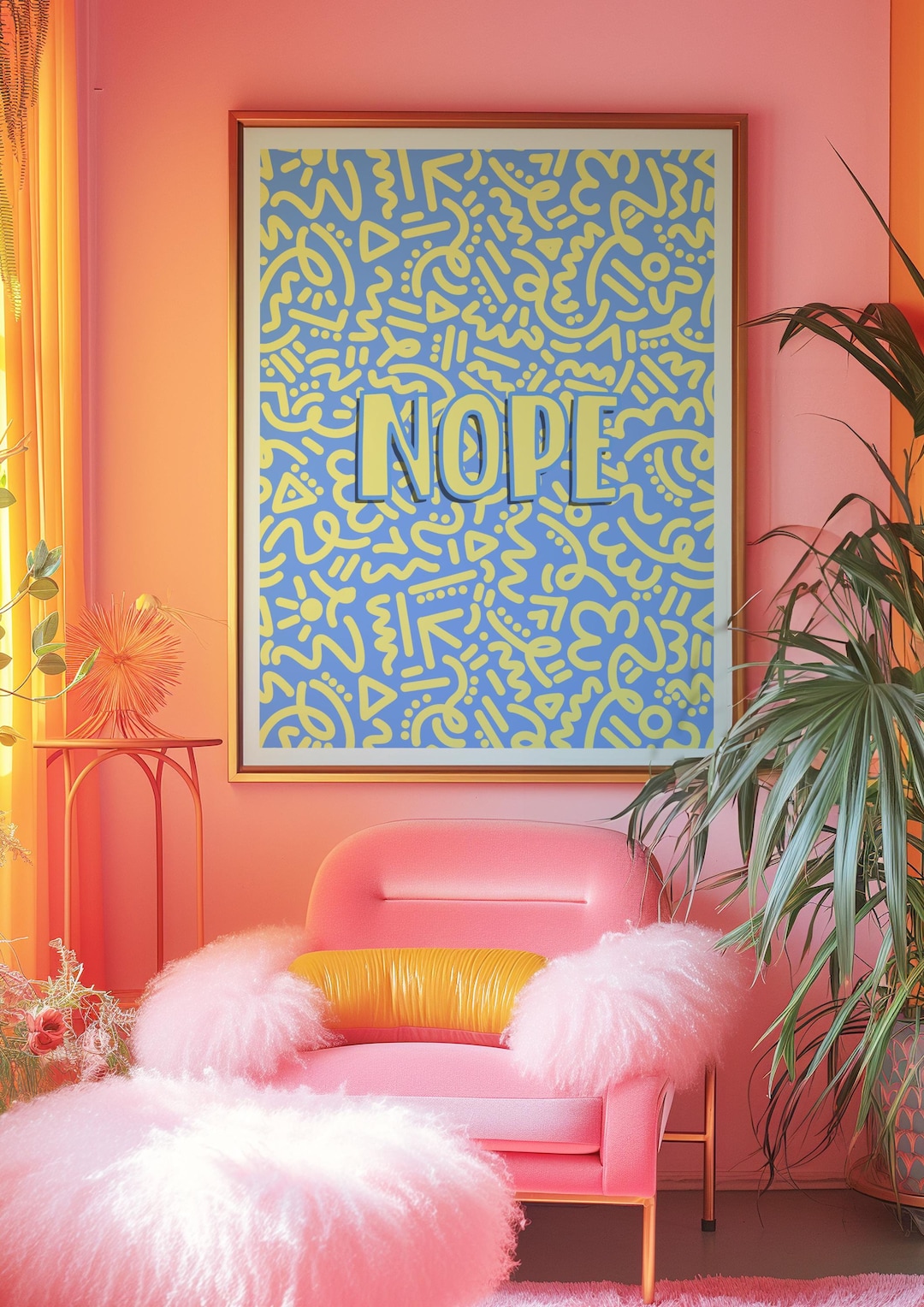 Nope Blue Yellow Digital Wall Art, Funny Quote Print, Fun Words ...