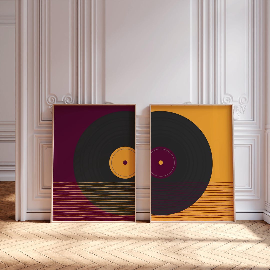 Vinyl Records Set Print, Yellow and Purple Vinyl Record Poster, Music ...