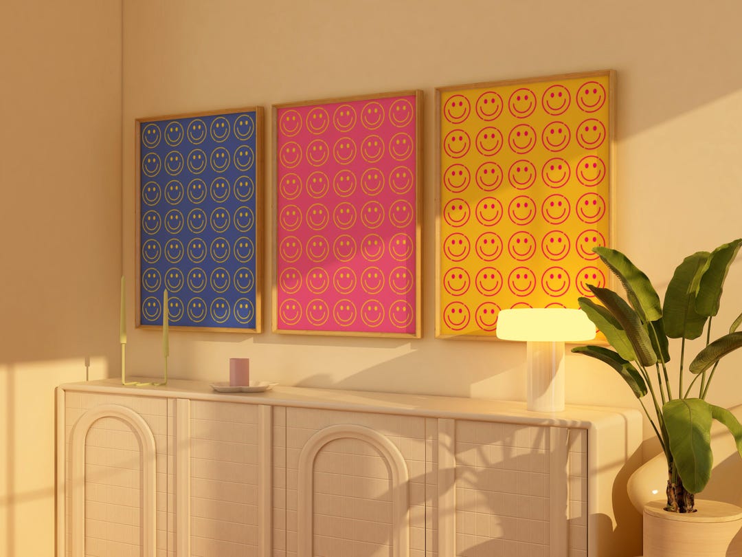 Neon Smileys Bundle Digital Wall Art, Fun Smiley Faces Printable Poster ...