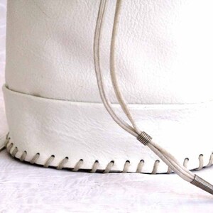 White Leather Drawstring Tote Shoulder Bag Handmade - Etsy