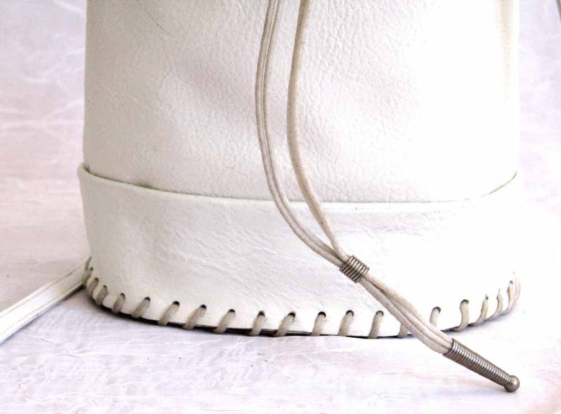 White Leather Drawstring Tote Shoulder Bag Handmade - Etsy