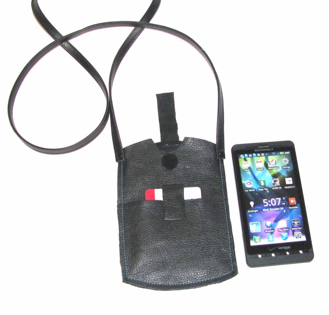 Black Leather Cross Body Cell Phone Case With Tabs and Card - Etsy