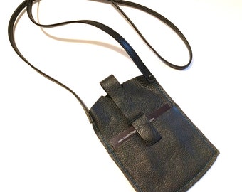 Black Leather Cross Body Cell Phone Case With Tabs and Card | Etsy