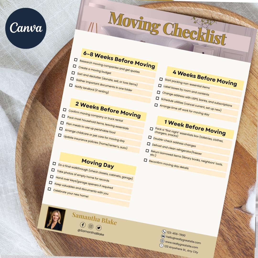 Real Estate Moving Checklist Template: Editable Client Handout (canva ...