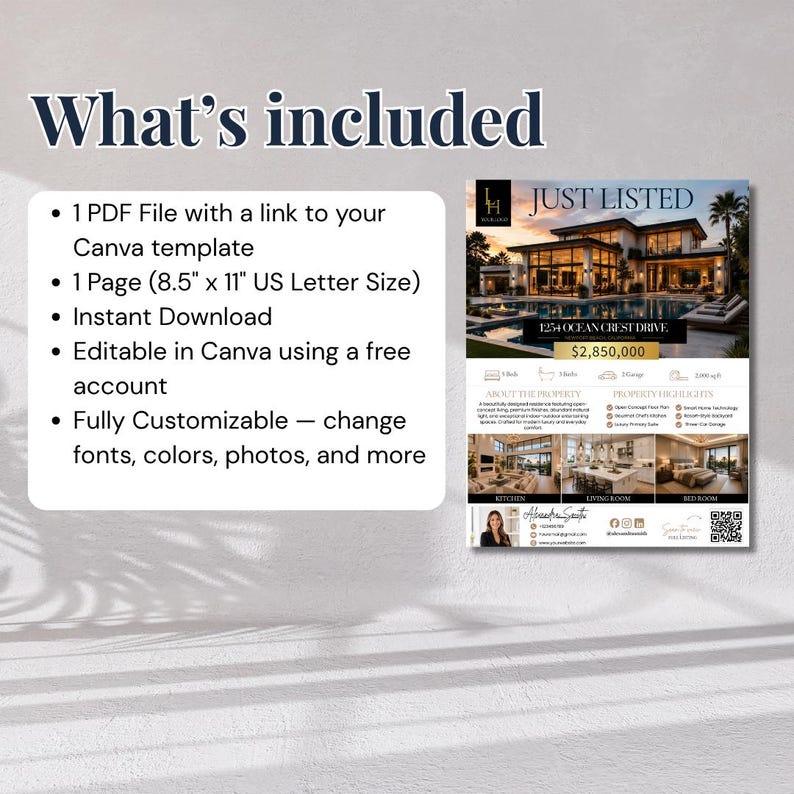 Just Listed Real Estate Flyer Template | Realtor Canva Template ...