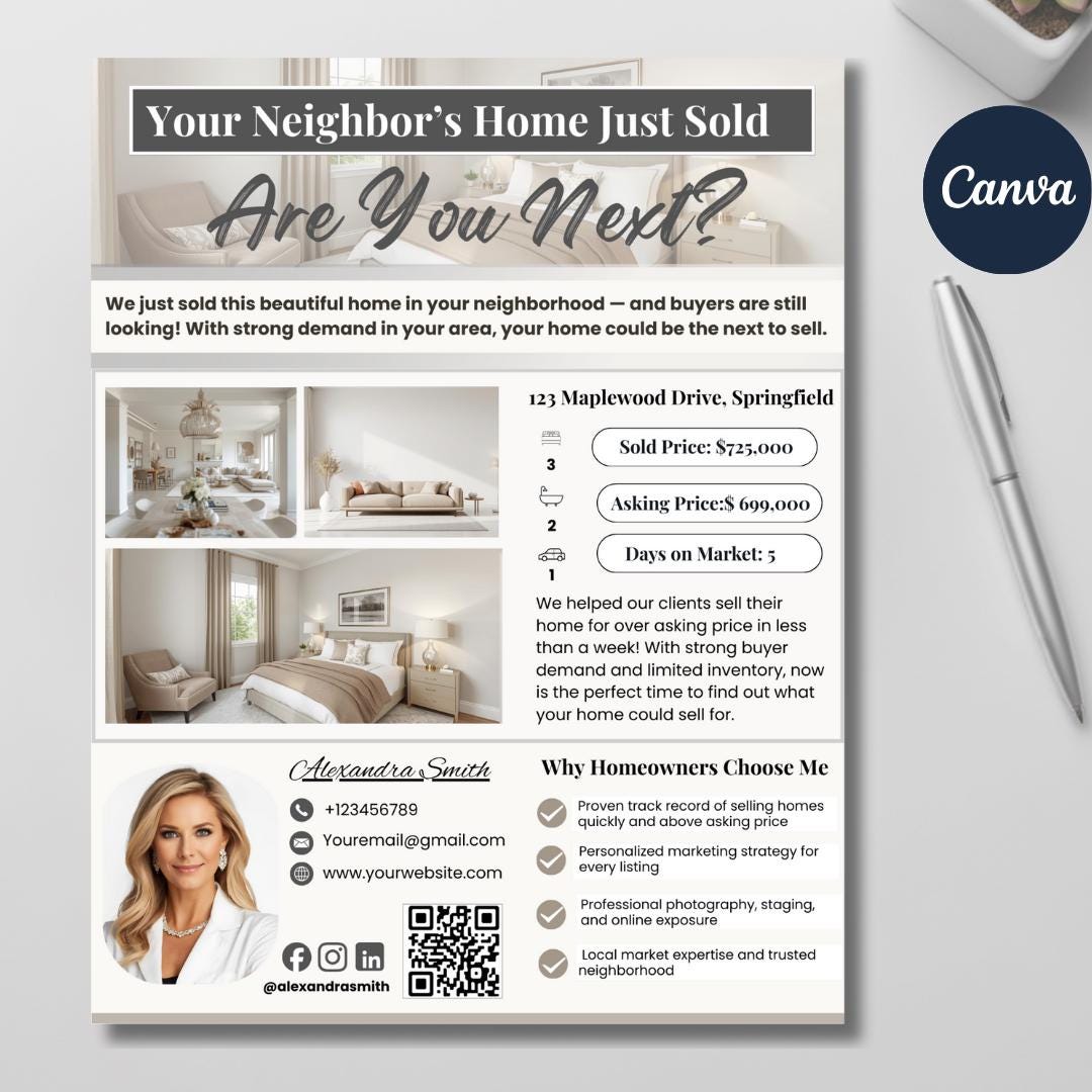 Just Sold Real Estate Flyer Template | Realtor Marketing Flyer ...