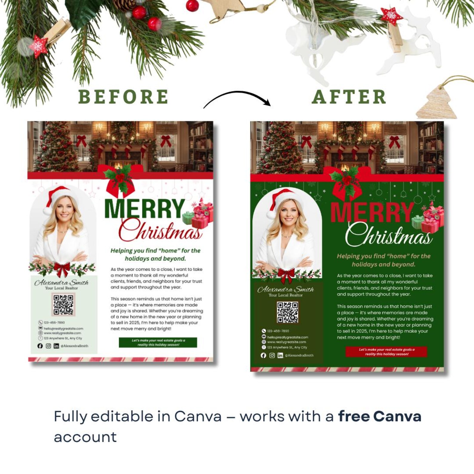 Christmas Real Estate Flyer Template | US Letter | Editable Canva ...