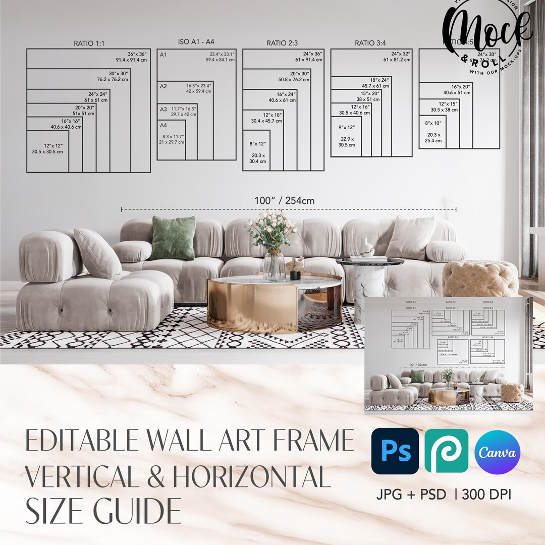 Wall Art Size Guide Vertical Art Size Guide Editable Poster Size Chart ...