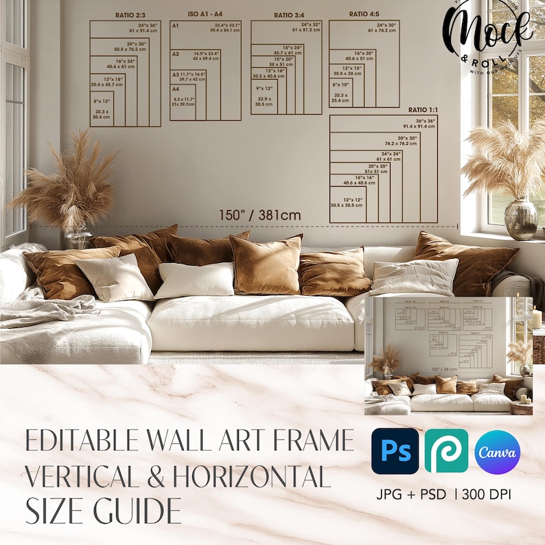 Wall Art Size Guide Vertical Art Size Guide Editable Poster Size Chart ...
