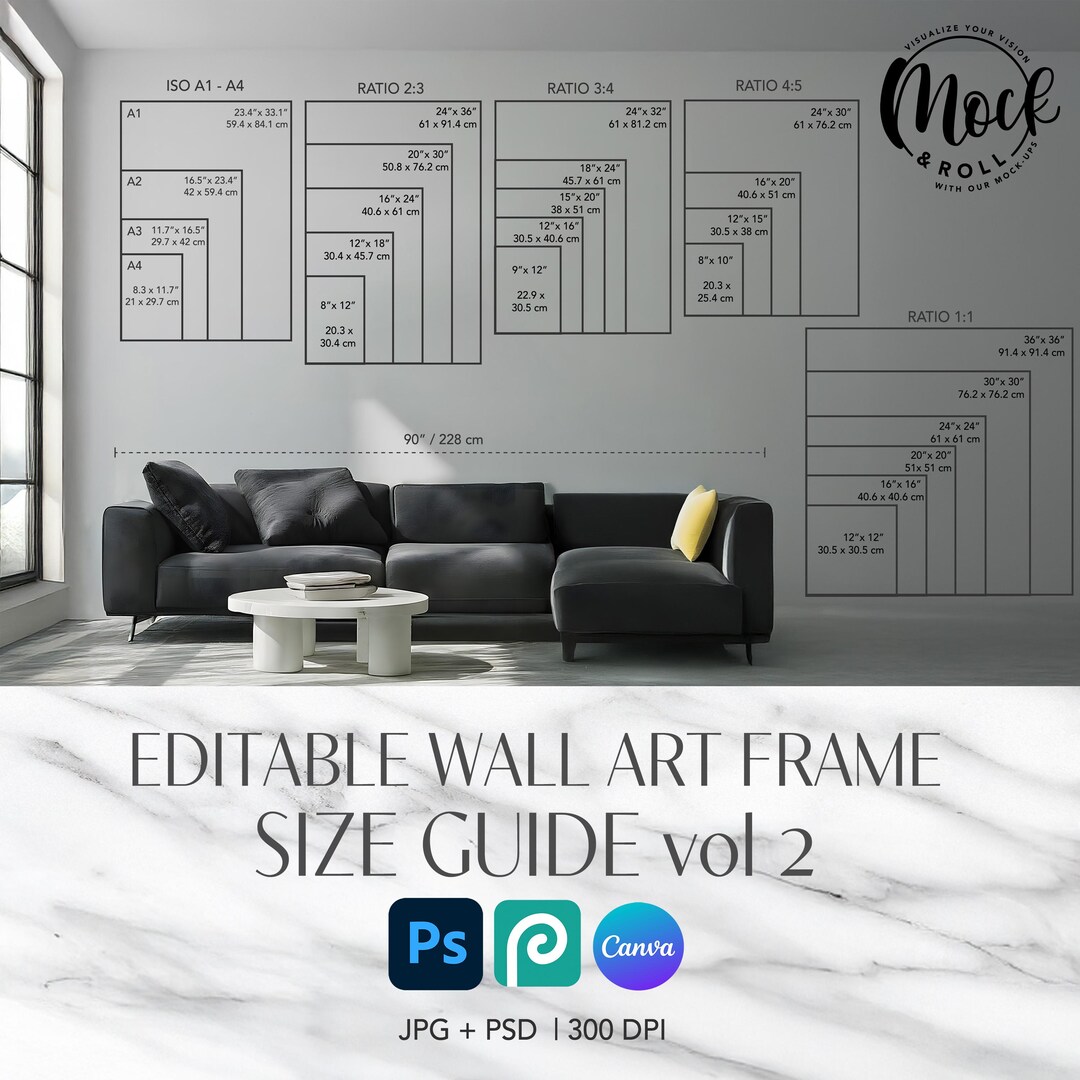 Wall Art Size Guide Vertical Frame Size Guide Editable Poster Size ...